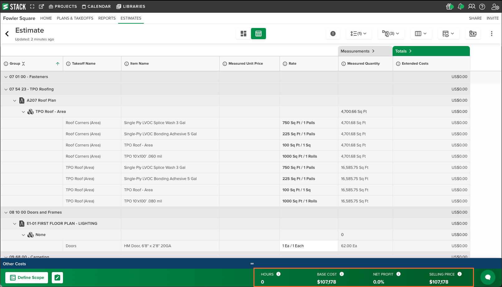 Estimate Worksheet Dashboard – STACK Construction Technologies