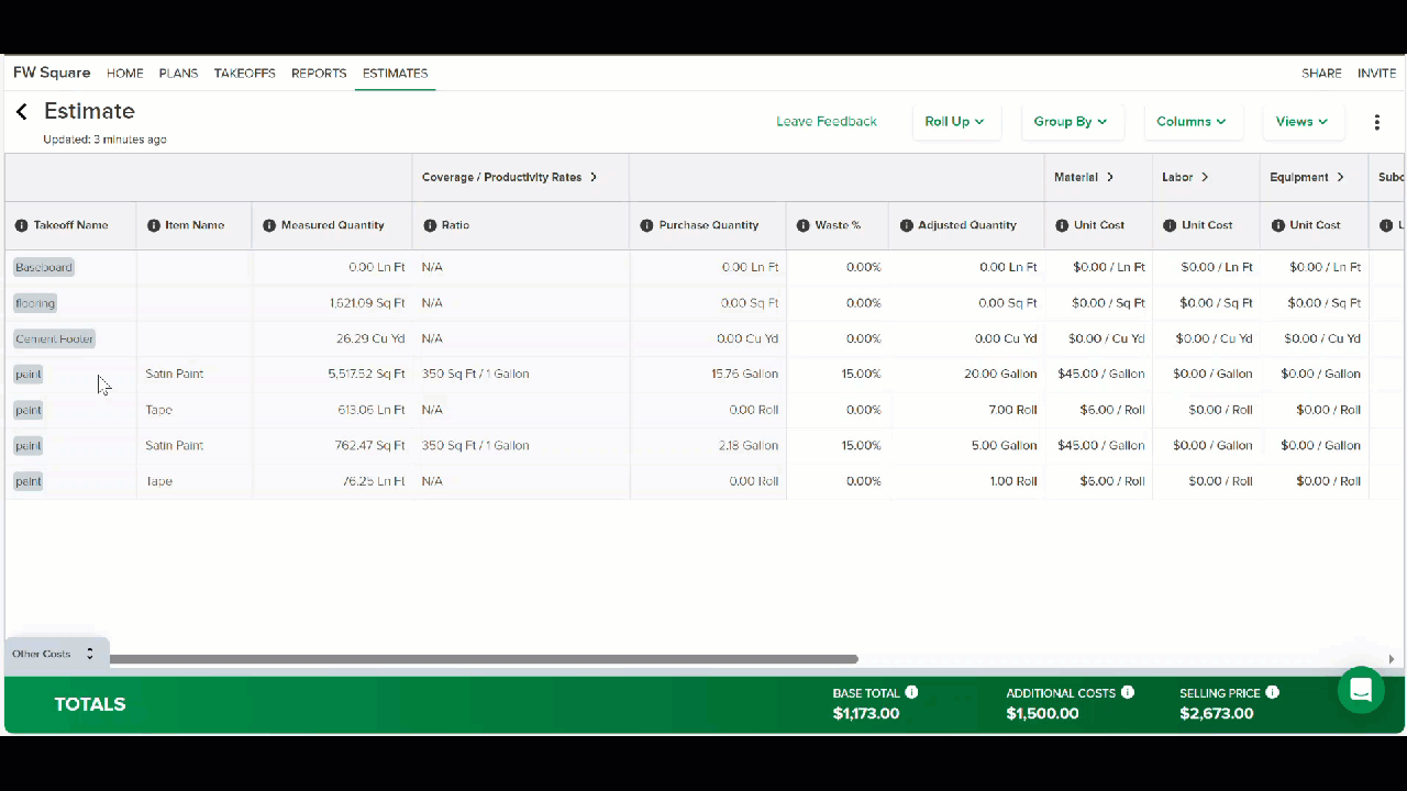 Manually Enter Estimate Worksheet Data – STACK Construction Technologies