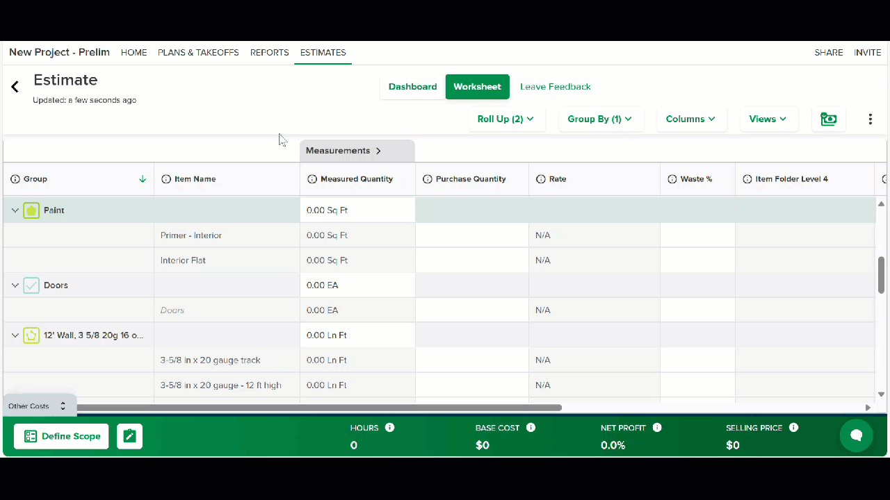 Manually Enter Estimate Worksheet Data – STACK Construction Technologies