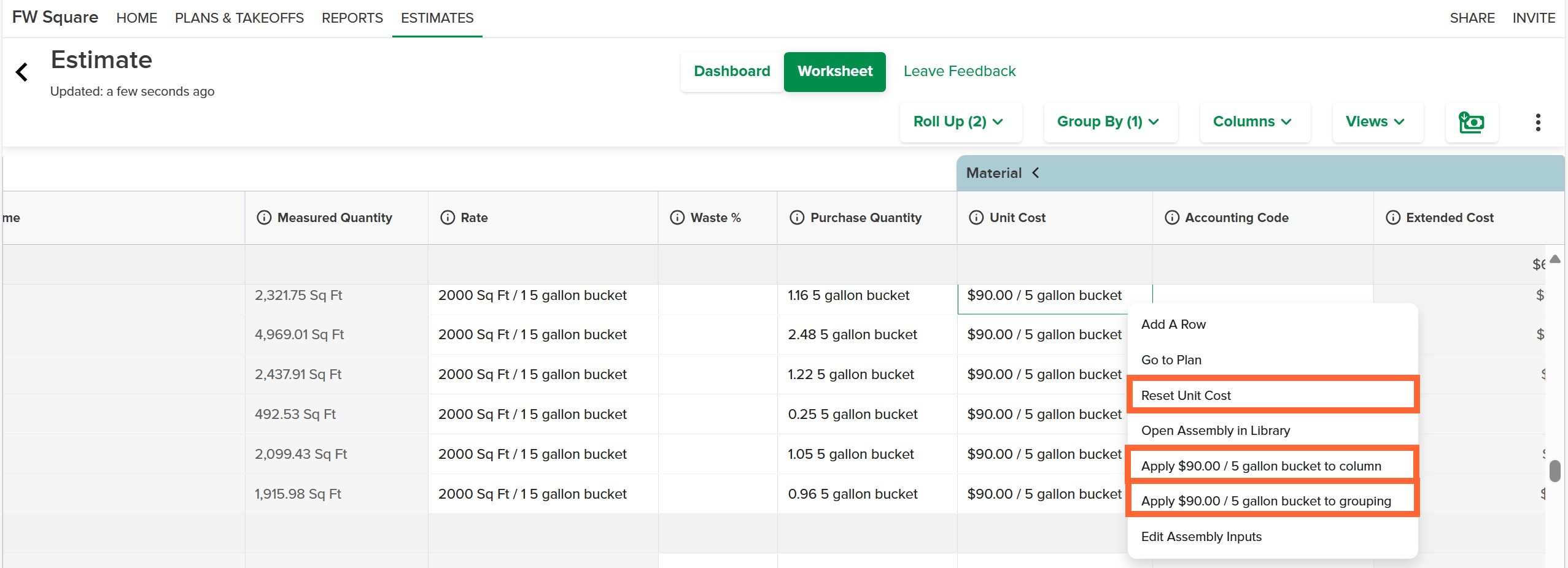 Manually Enter Estimate Worksheet Data – STACK Construction Technologies
